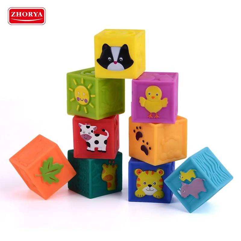 Colorful Stacking Building Toys Squeeze Set Vinyl Soft Baby Blocks With ...