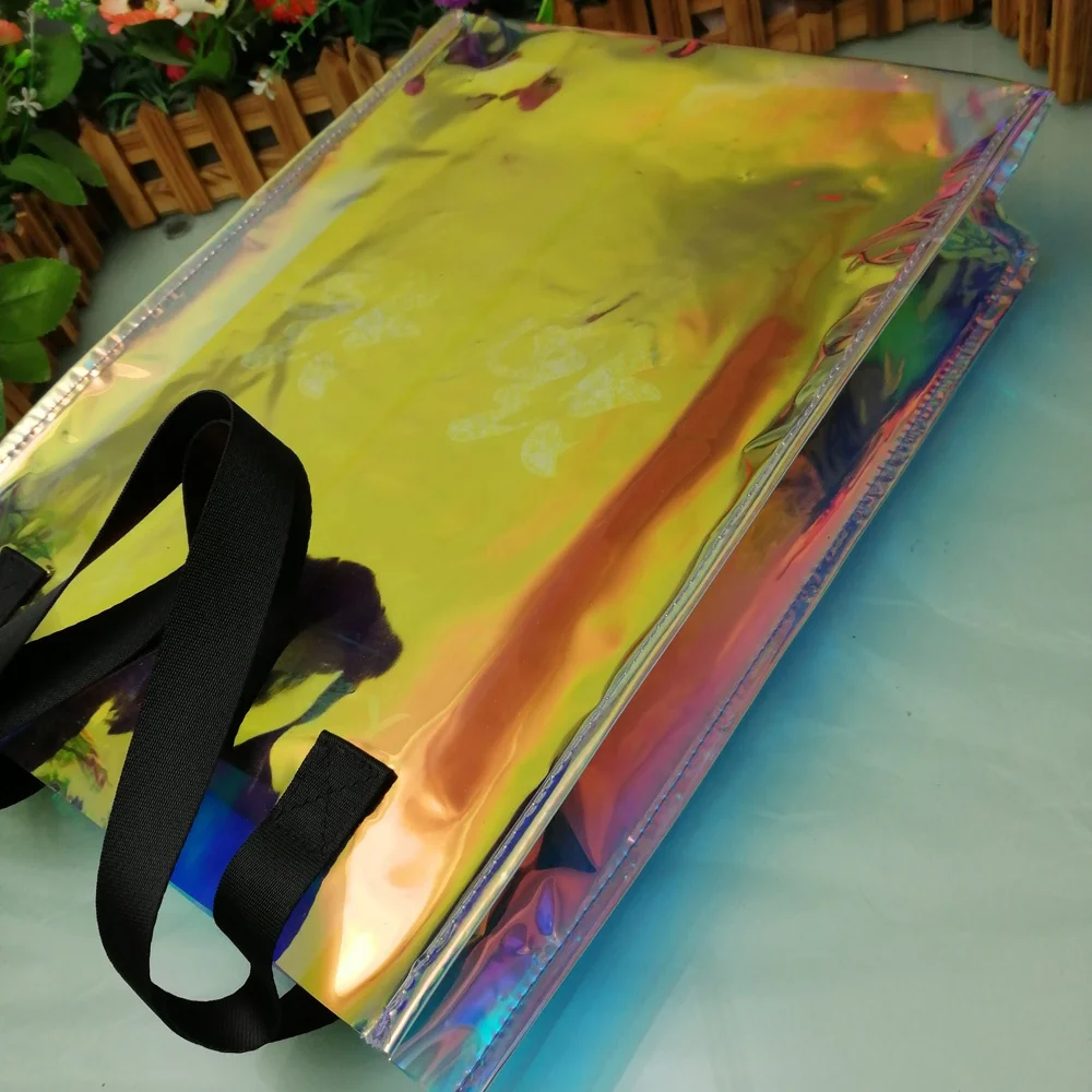 Ladies Iridescent Pvc Holographic Handbag Beach Shoulder Tote Shopping ...