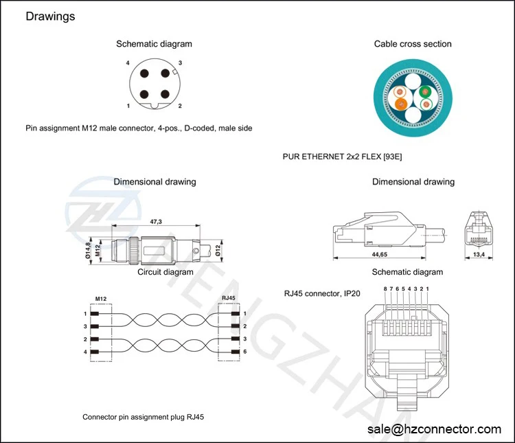 D 编码 M12 转 Rj45 Cat 5c UTP 以太网电缆| Alibaba.com