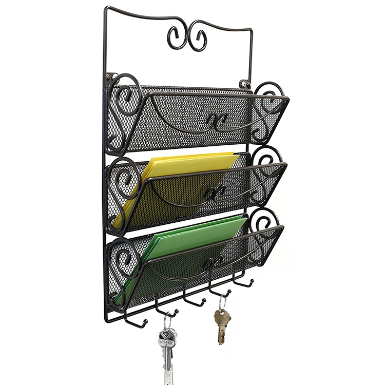 Letter Storage Holder Key Rack Wall Mount 3 Tier Organizer