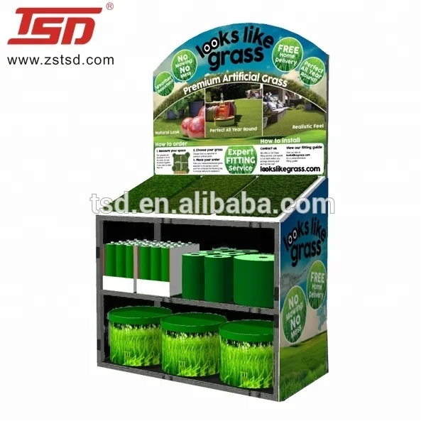 Custom Garden Shop Pos Cardboard Artificial Grass Display Stand