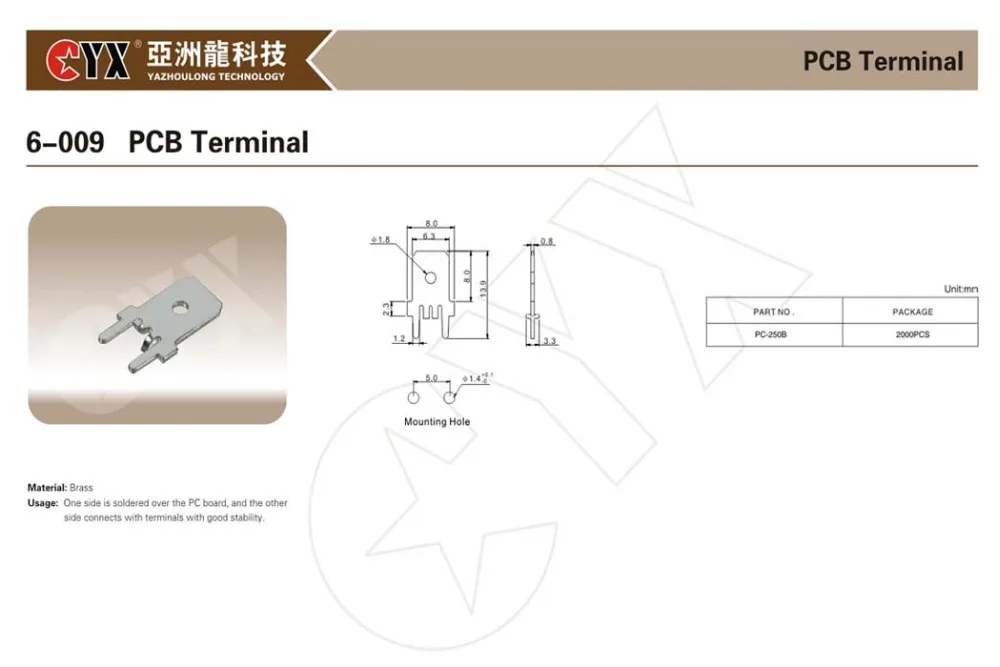 250 Series,Pcb Soldering Terminal Lug,Upright Brass Terminal Connector ...