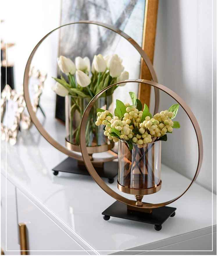 Decorative Round Metal Flower Wedding Vase With Candle Holder Glass For ...