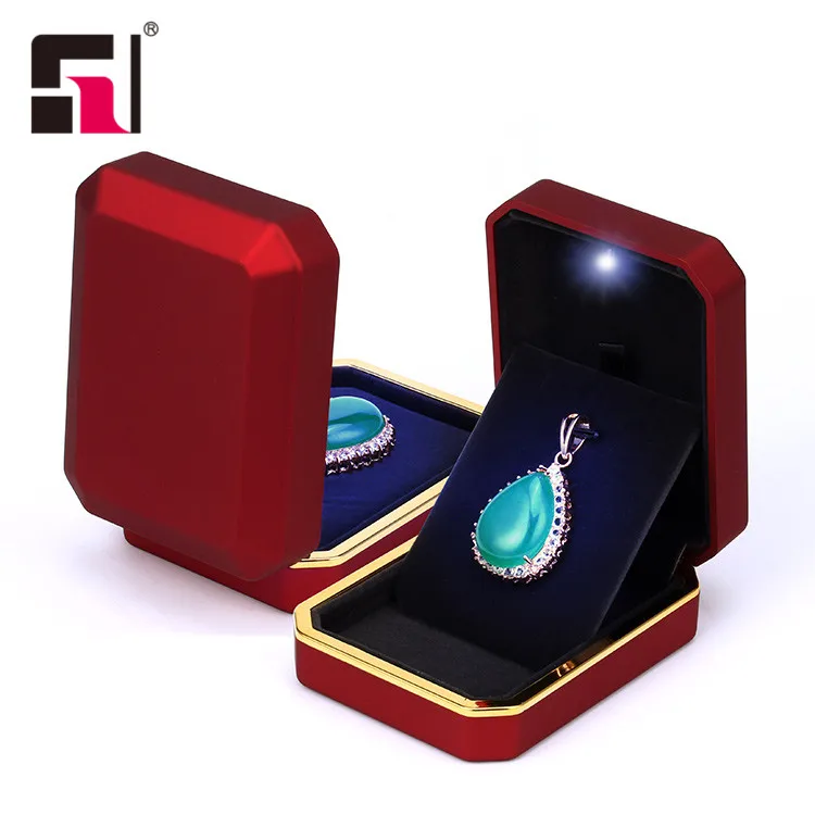 Fashion Red Plastic Led Jewelry Box For Ring Pendant Necklace Bracelet ...