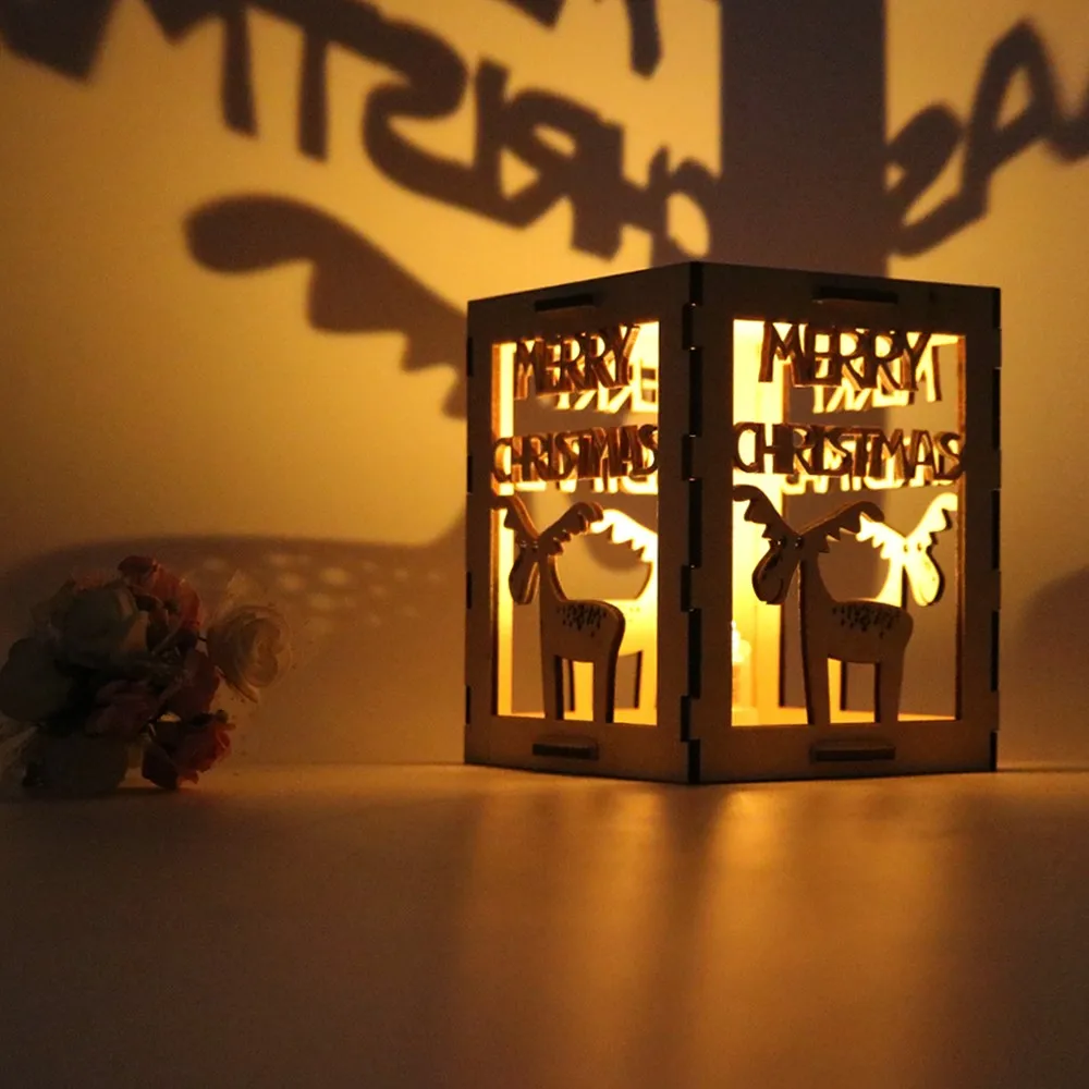 Laser Cut Christmas Tree Wooden Box with LED Lantern