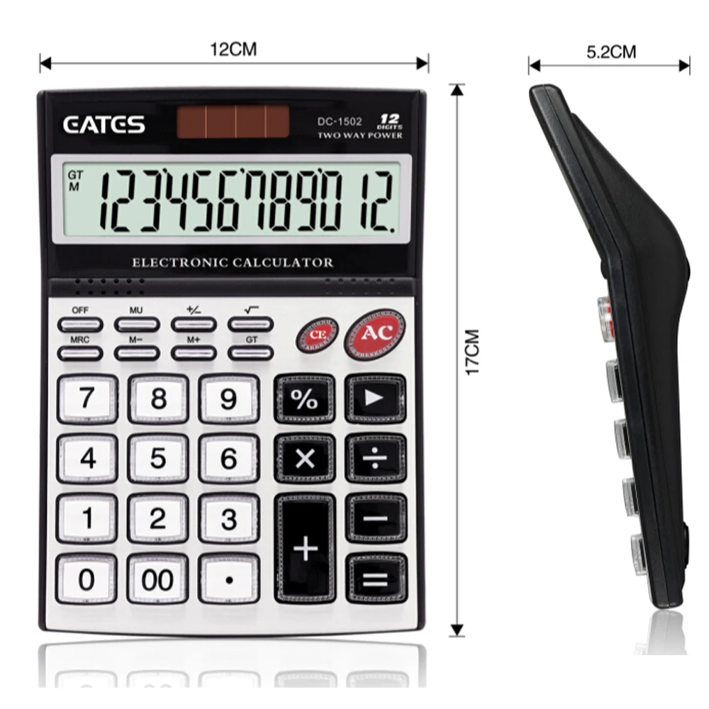 DC-1502 Electronic Solar Calculator - 12 Digit Office Tool