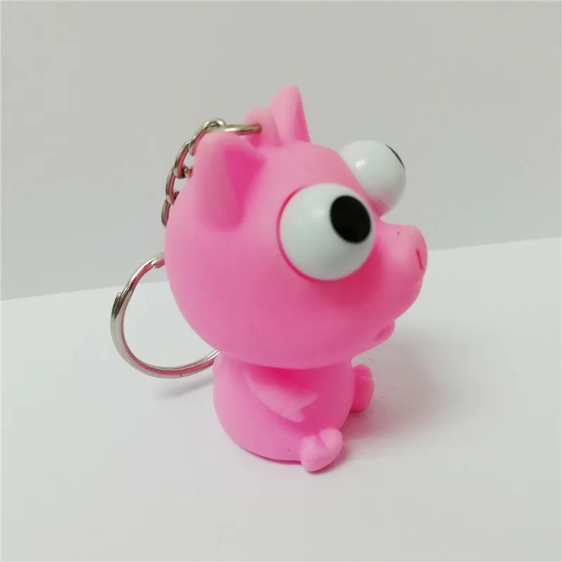 3D Popeyed Pink Pig Rubber Keychains - Custom Eyes Popper