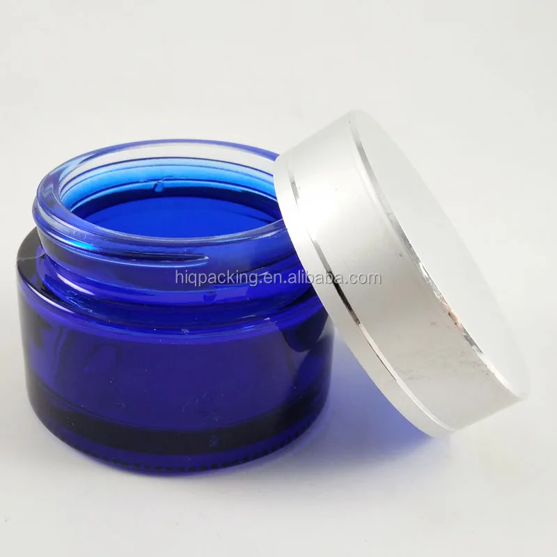 Custom 50g Blue Skin Care Glass Cosmetic Container 100g 30g Cream Gel ...