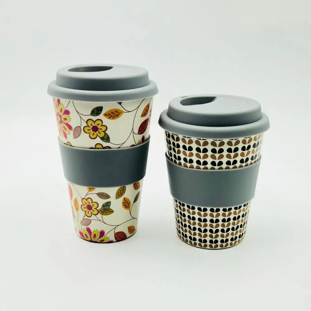 Eco And Bio Printing Bamboo Fiber Mug Cups With Silicone Lid And Sleeve ...