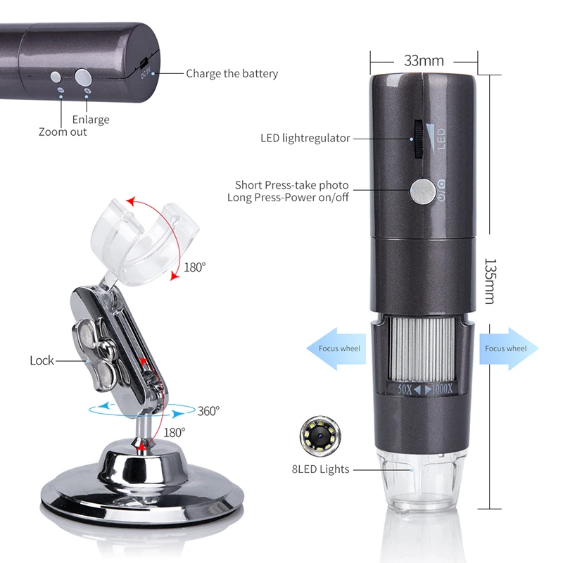 2MP Portable Wifi USB Digital Microscope - 50x-1000x Magnification