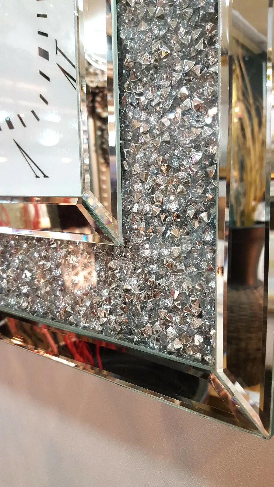 Crushed Diamond Wall Clock - Sparkly Mirrored Decor