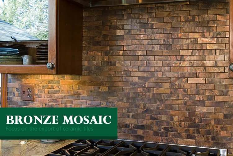 Luxury Smooth Golden Copper Linear Mosaic Wall Tile Luxury Factory ...