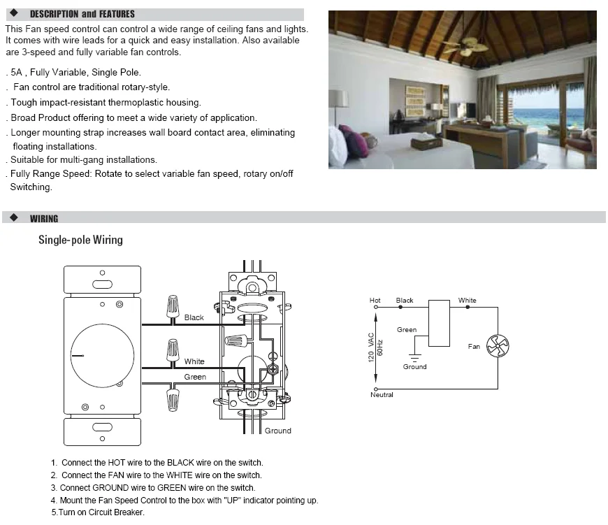 Fully Range Variable Rotary Fan Speed Control With Ul Listed - Buy ...