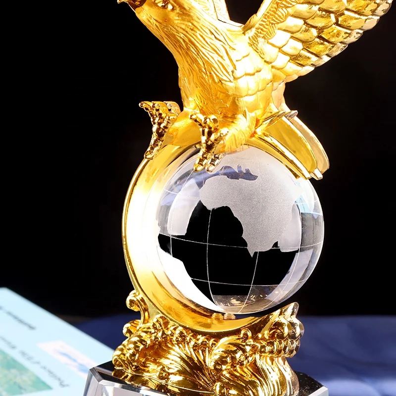 Cheap Trophy Golden Eagle And Globe Crystal Base Metal Trophy Cup,Metal ...