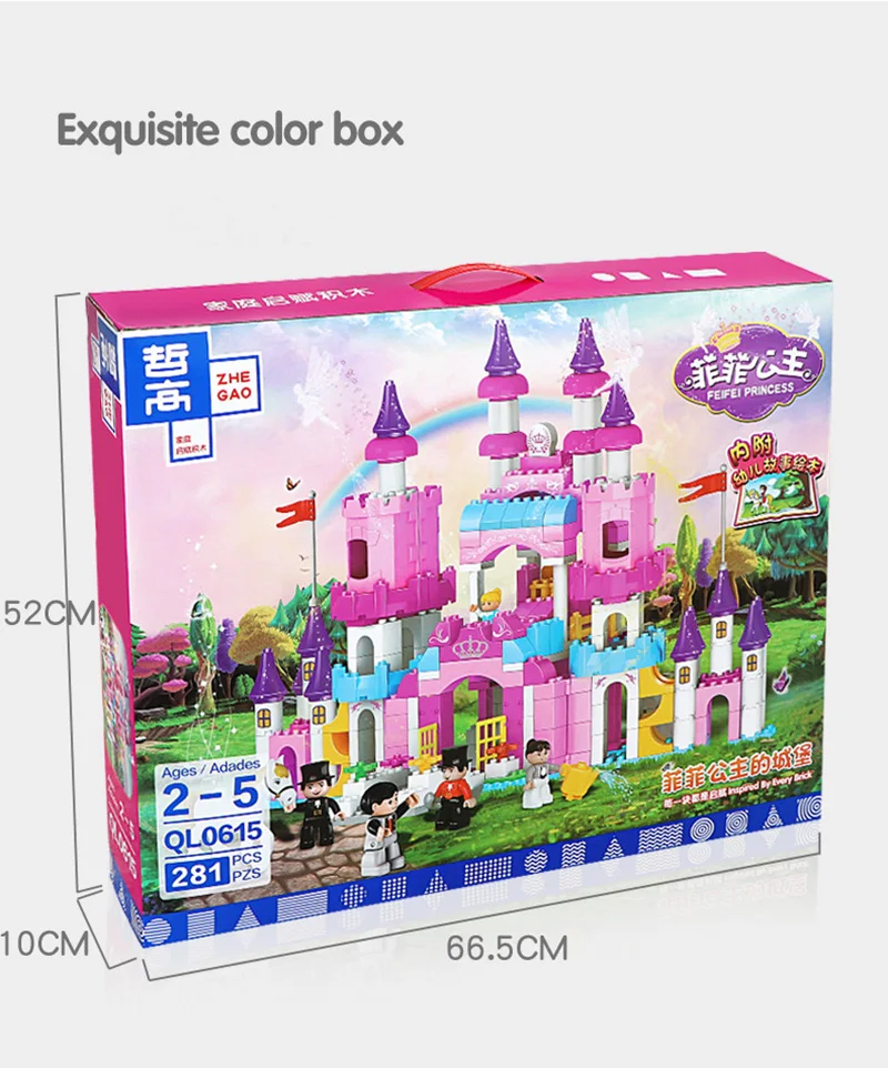Coloful Pink Princess Castle Plastic Building Block Bricks Educational ...