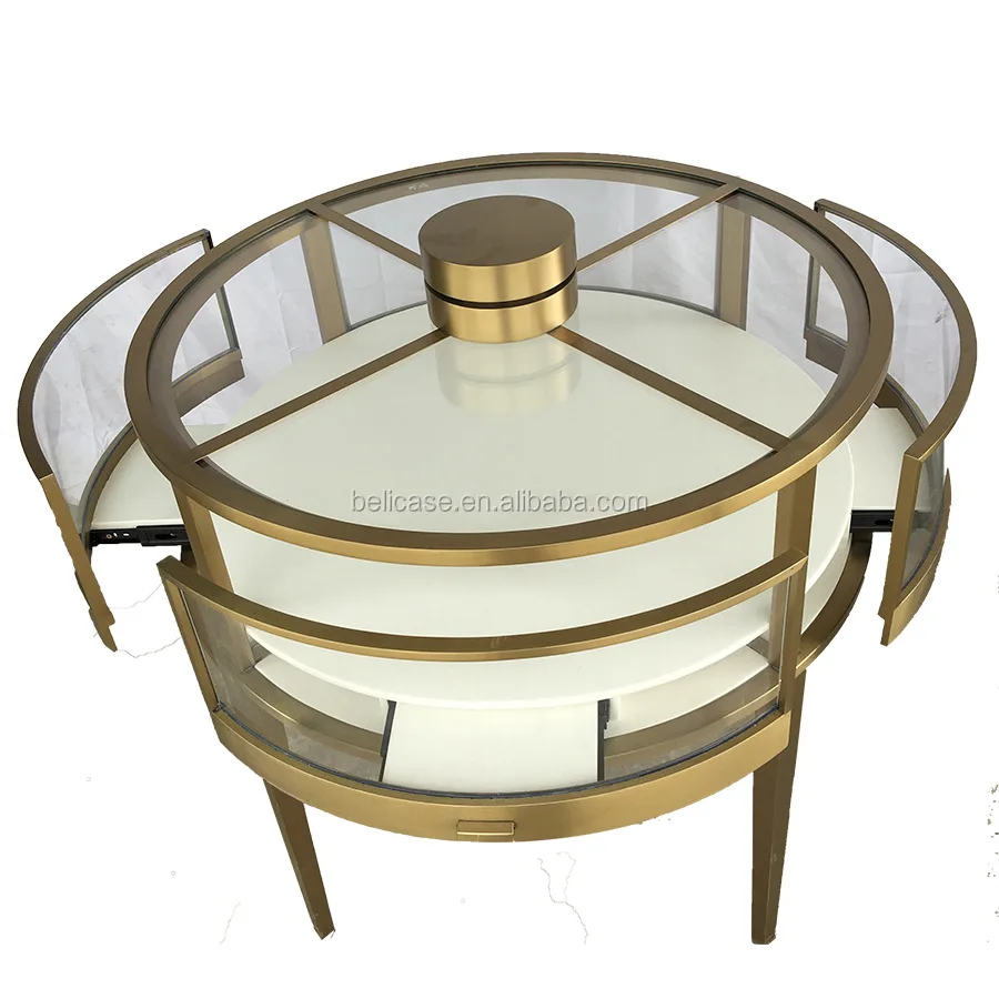 Circular Jewelry Counter Retail Lockable Jewelry Display Case Stainless ...