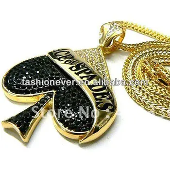 Iced Out Gold/black Ace Of Spades Pendant With Franco Chain Necklace ...