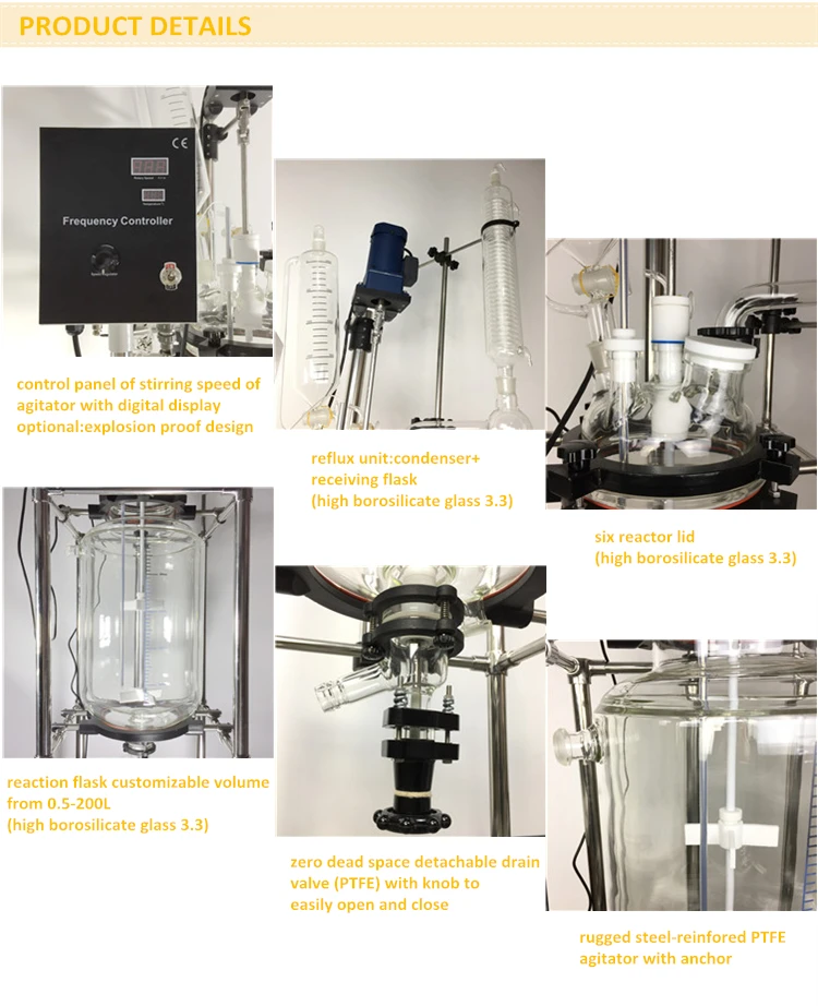 Jacketed Glass Vessel Bubble Column Reactor 20 L - Competitive Price