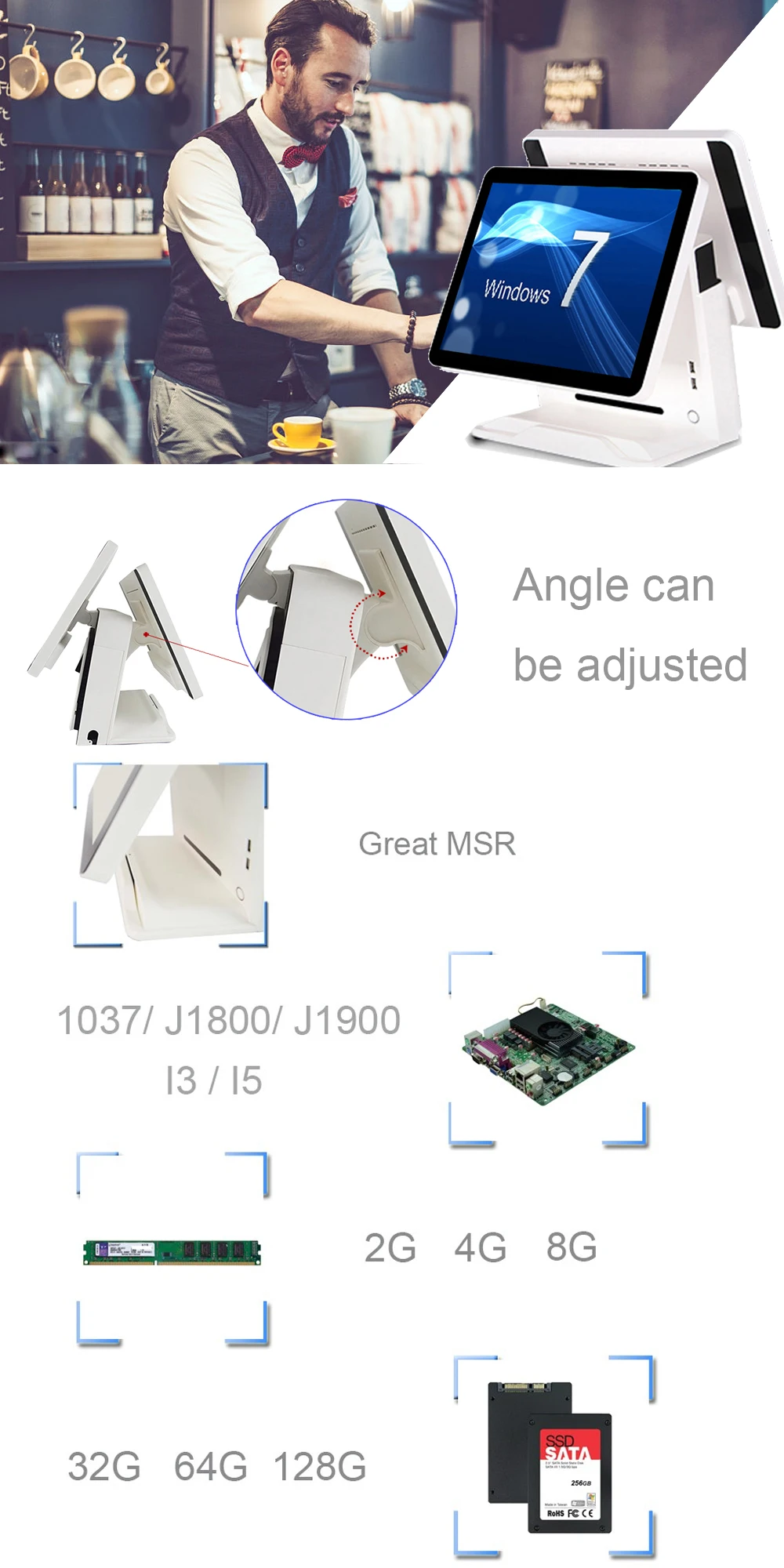 15 Inch Touch Dual Screen Retail Pos Till Cash Register For Retail Shop ...