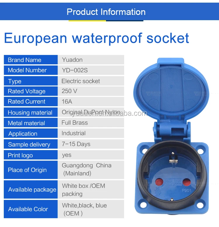 Electrical Ip44 Waterproof Eu Style Schuko Socket With Earth / European ...