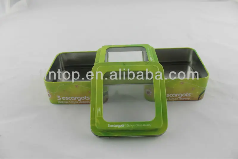 Square Shape Metal Lid Container With Clear Window Rhiden Tea Tin Box ...
