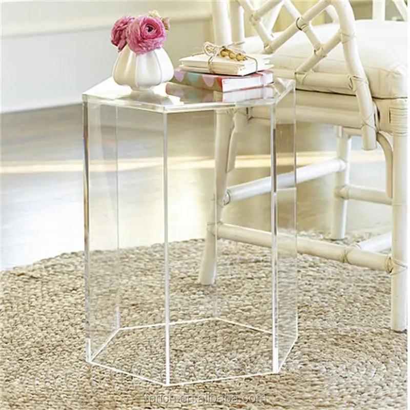 Decorative Lucite Coffee Tea Table Hexagon Clear Acrylic Side Table ...