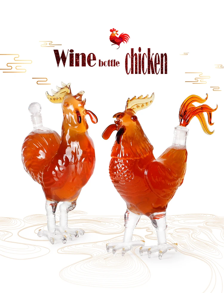 Rooster Shaped Alcohol Glass Bottles - Handmade & Durable