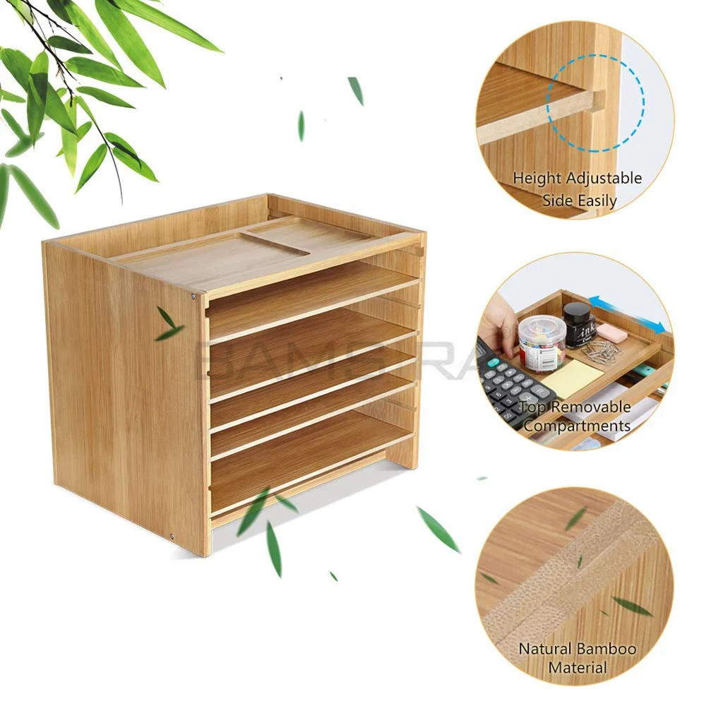Bamboo Office Supplies Desk Accessories,Document File Desk Organizer ...