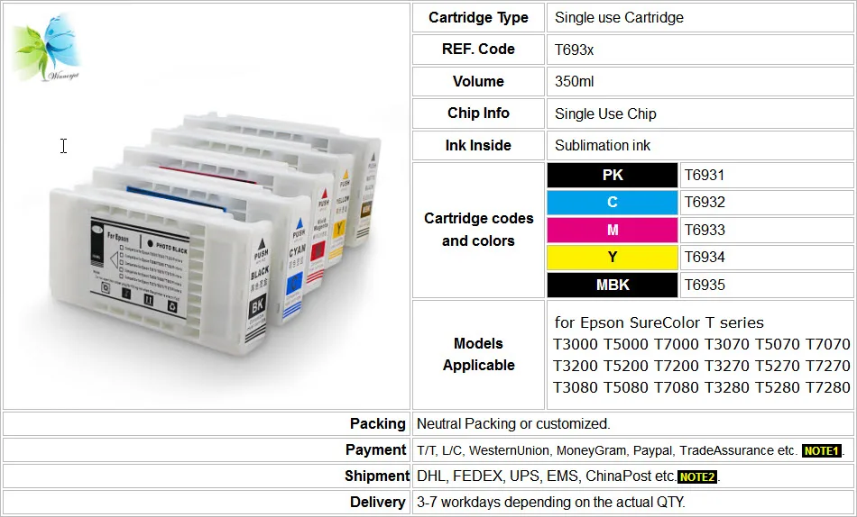 350 ml/unid T6931-T6935 cartucho de tinta Compatible con tinta de ...