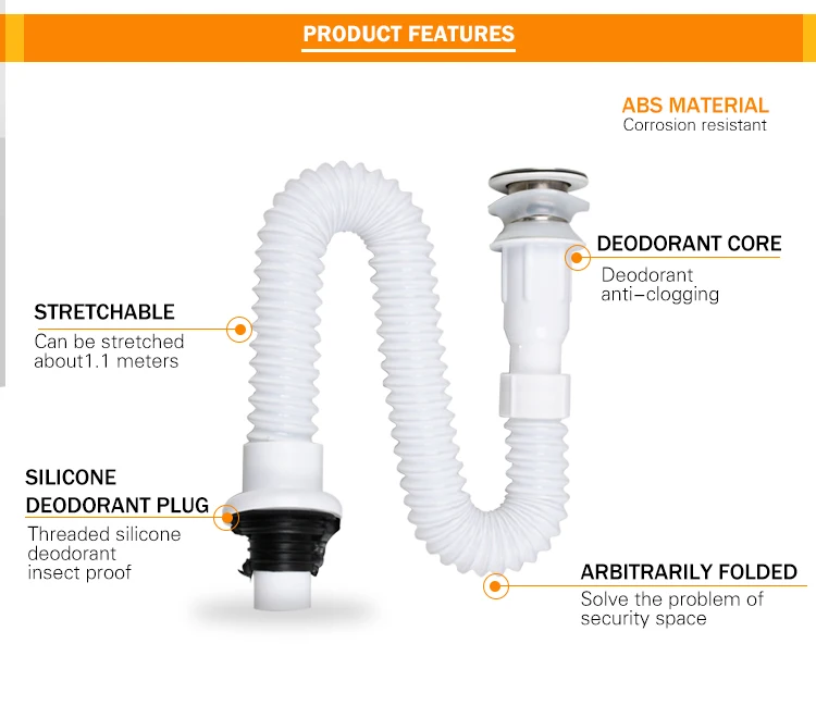 Stainless Steel Head Magic Waste Pipe Flexible Sewer Pipe - Buy Waste ...