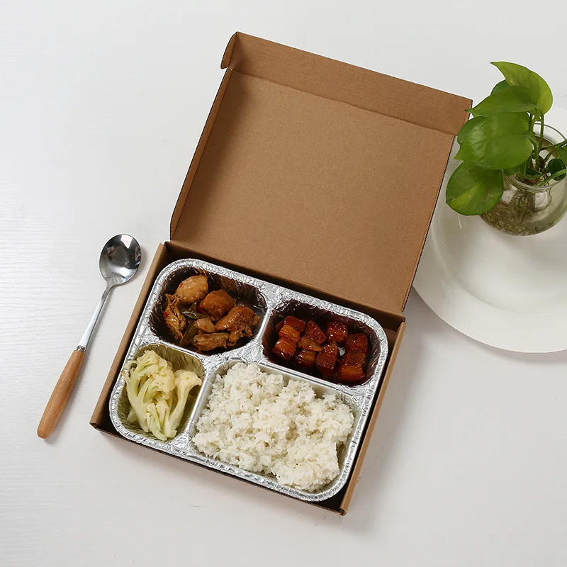 Takeaway Packing Tin Paper Dinner Box Four Aluminum Foil Fast Food ...