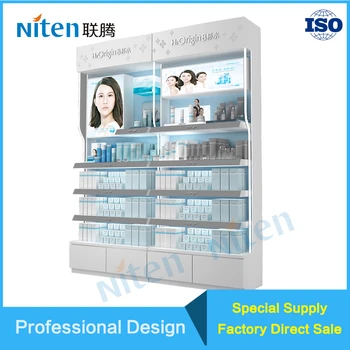 Skin Care Display Stand Cosmetic Showcase 4 Tier Wooden Shelf - Buy ...