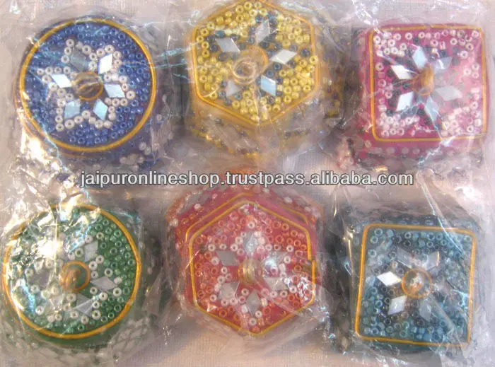 Indian Handmade Round Sindoor Lac Boxes for Gifts