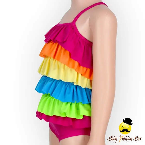 Yza 007 Yiwu Yihong Wholesale Rainbow Ruffle Stripe Sleeve Modest Swimwear Extreme Bikinis