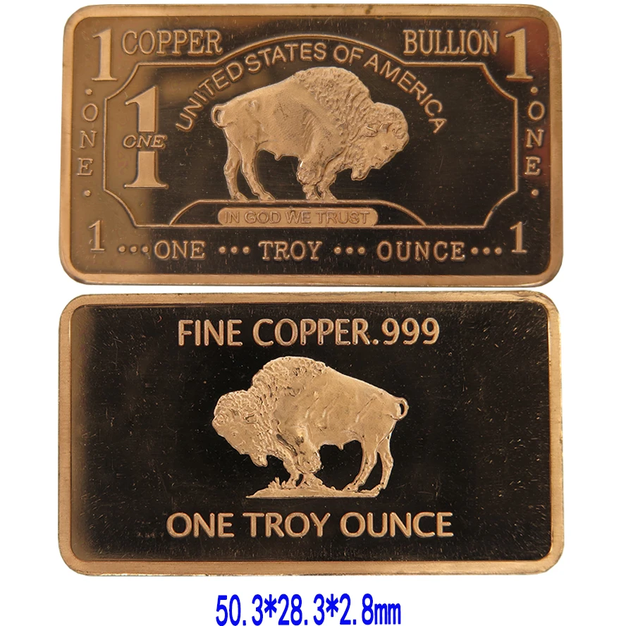 1 Oz 999 Fine Copper Buffalo Bullion Bars B59b Metal Copper Bullion ...