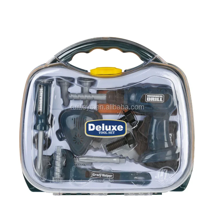 Deluxe Kid Play Tool Box Set Mechanic Drill Plastic Hand Tool Toys Set ...