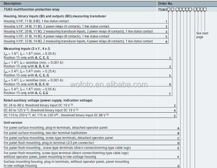 SIEMENS 7SJ63 SIEMENS relé protector dispositivos de protección ...