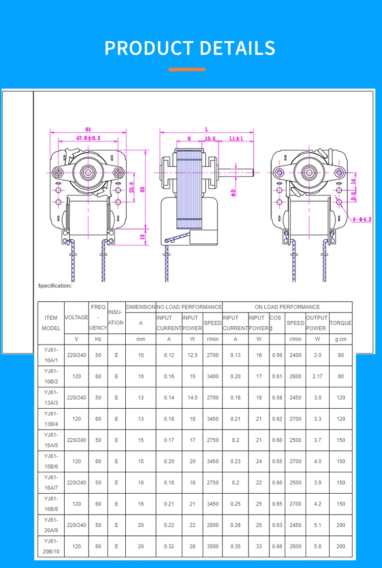 YJ61-10 Yj61-13 Yj61-16 YJ61-20 YJ61-25 Yj61-30 AC Motor