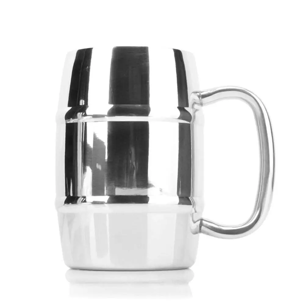 500ml Double Wall Barrel Shaped Stainless Steel Beer Mug With Handle ...