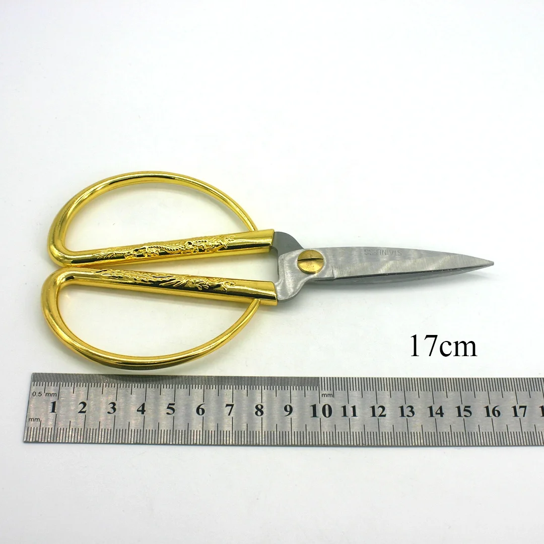 17cm Golden Stainless Steel Scissors With Dragon And Phoenix Design ...