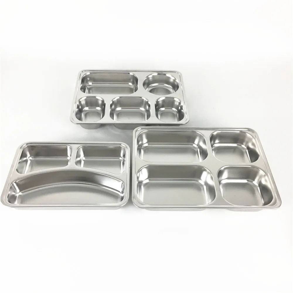 SUS304 Stainless Steel Fast Food Serving Trays 3/4/5 Compartment School ...