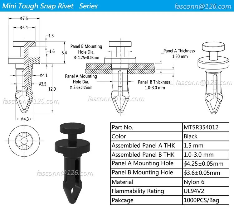 Nylon Mini Tough Snap Rivets - Durable, Removable Fasteners