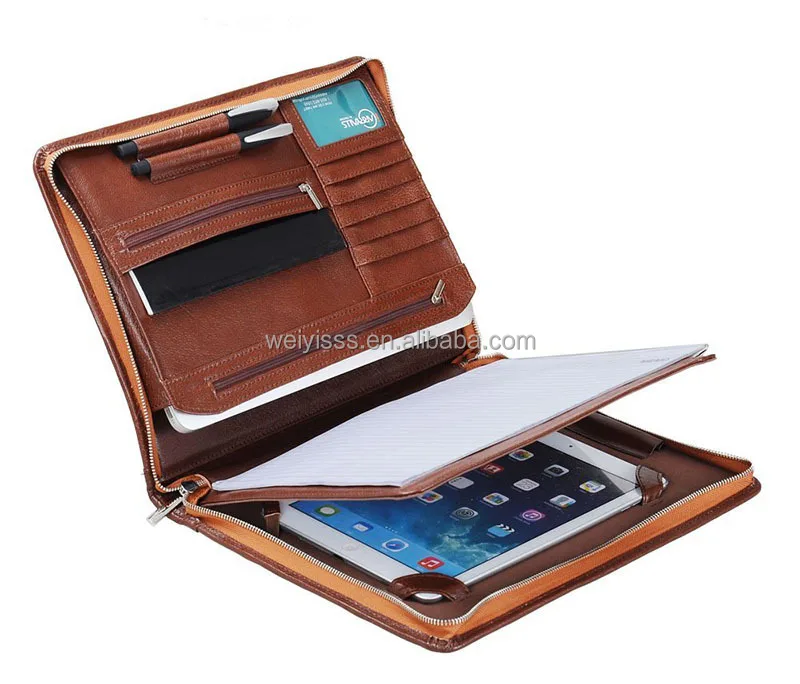 Professional Mens Leather A4 Organizer Padfolio Zippered With Handle ...
