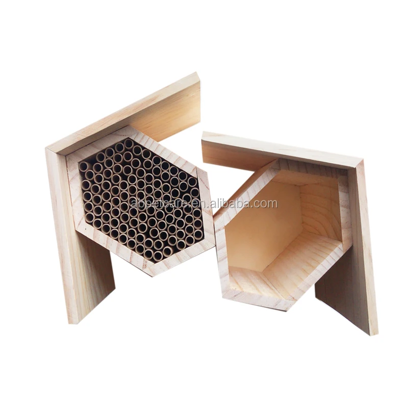 Hexagon Wooden Pollinator Bee Nest Insect House With Bamboo - Buy ...