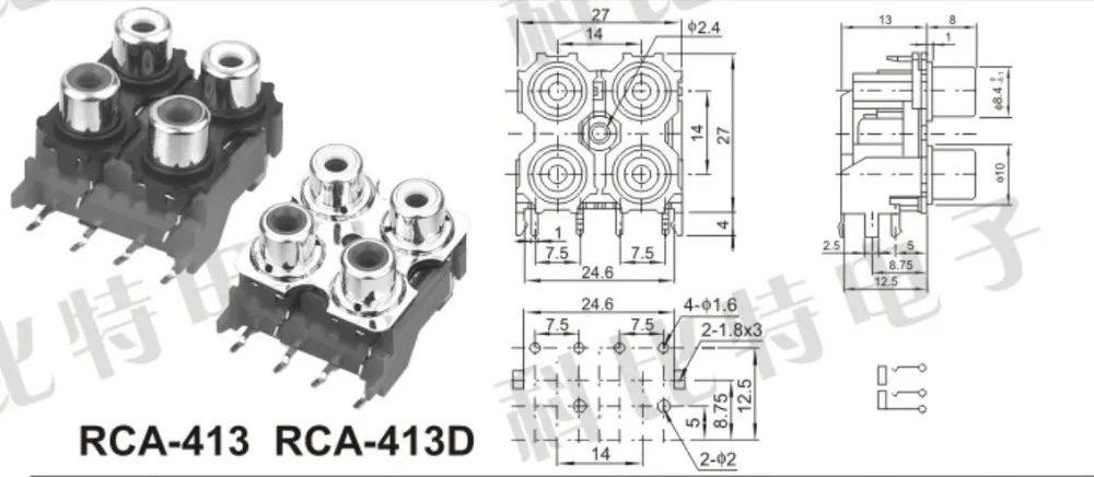 Wnre 4 Position Rca-413 Connector Female Sealed Rca Pin Jack For Tv&stb ...