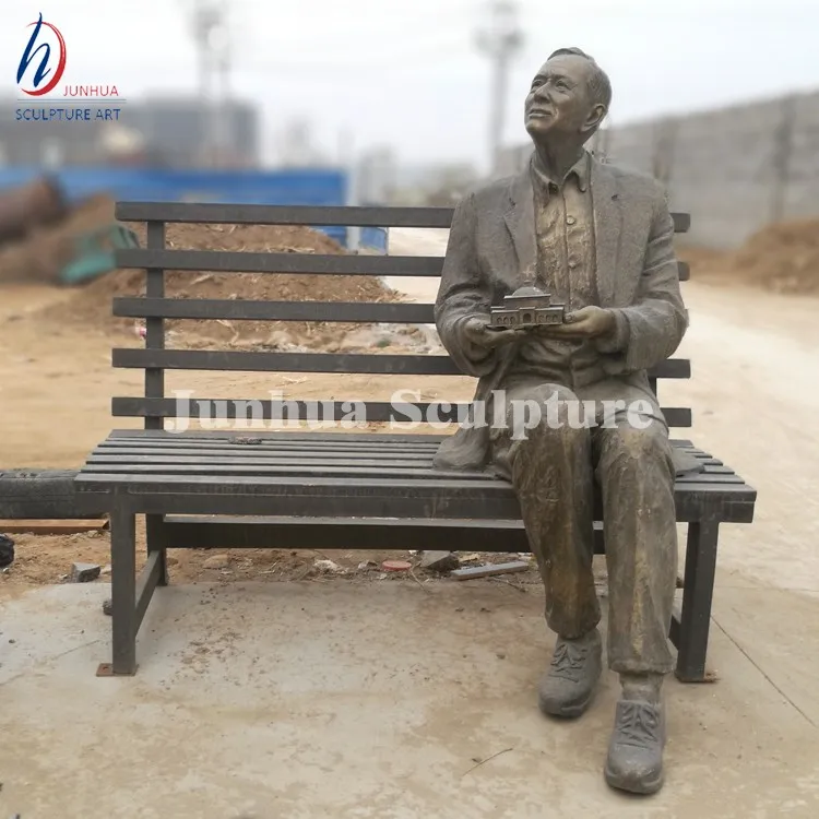 Statue of Man Sitting on Bench - Durable Bronze Sculpture