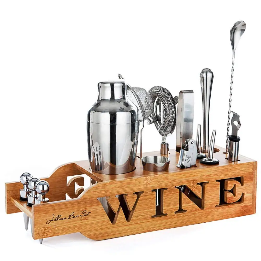 14 Pieces Premium Bar Tools Cocktail Shaker Stylish Bamboo Stand - Buy ...