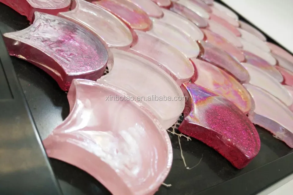 Pink Fan Fish Scale Glass Iridescent Mosaic Pool Tiles - Buy Pink Fan ...