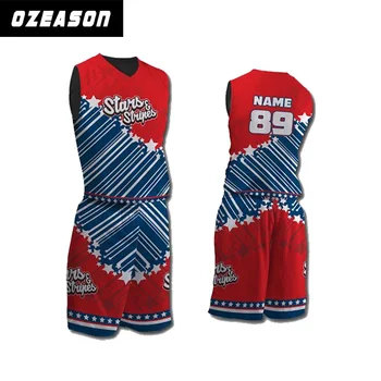 Custom V Neck Red And Blue Color Basketball Jersey With Starts Print ...