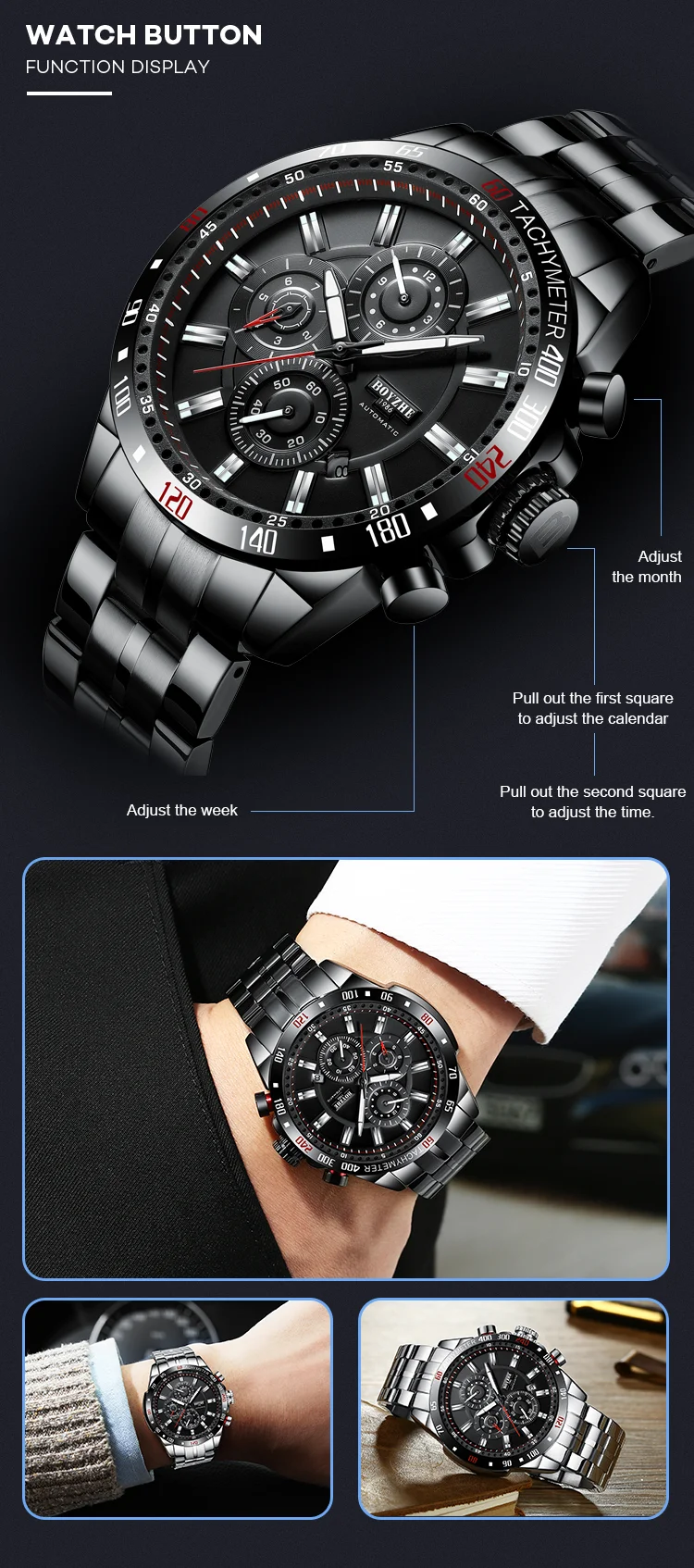 Boyzhe Luxury Brand Black Tourbillon Automatic Mechanical Movement ...